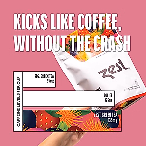 Zest 135mg High Caffeine Energy Leaf Blend - Superberry Samba Green Tea - 20 Pack Bag - Hot or Iced - All Natural Strong Flavored Healthy Coffee Highly Caffeinated Substitute - Perfect for Keto Diet