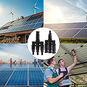 Solar Panel Parallel Connectors T Branch 3 to 1 Connector IP67 Waterproof PV Connectors (1 Pair MFFF + MMMF ), Black-t1-3 (sb-122)
