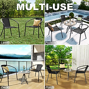 gaildon Outdoor Chairs Set of 4 Patio Chairs, Outdoor Dining Chairs - Stackable Wicker Rattan Chairs with Metal Frame for Balcony, Deck, Bistro, Backyard, Porch (4 Pack, Black)