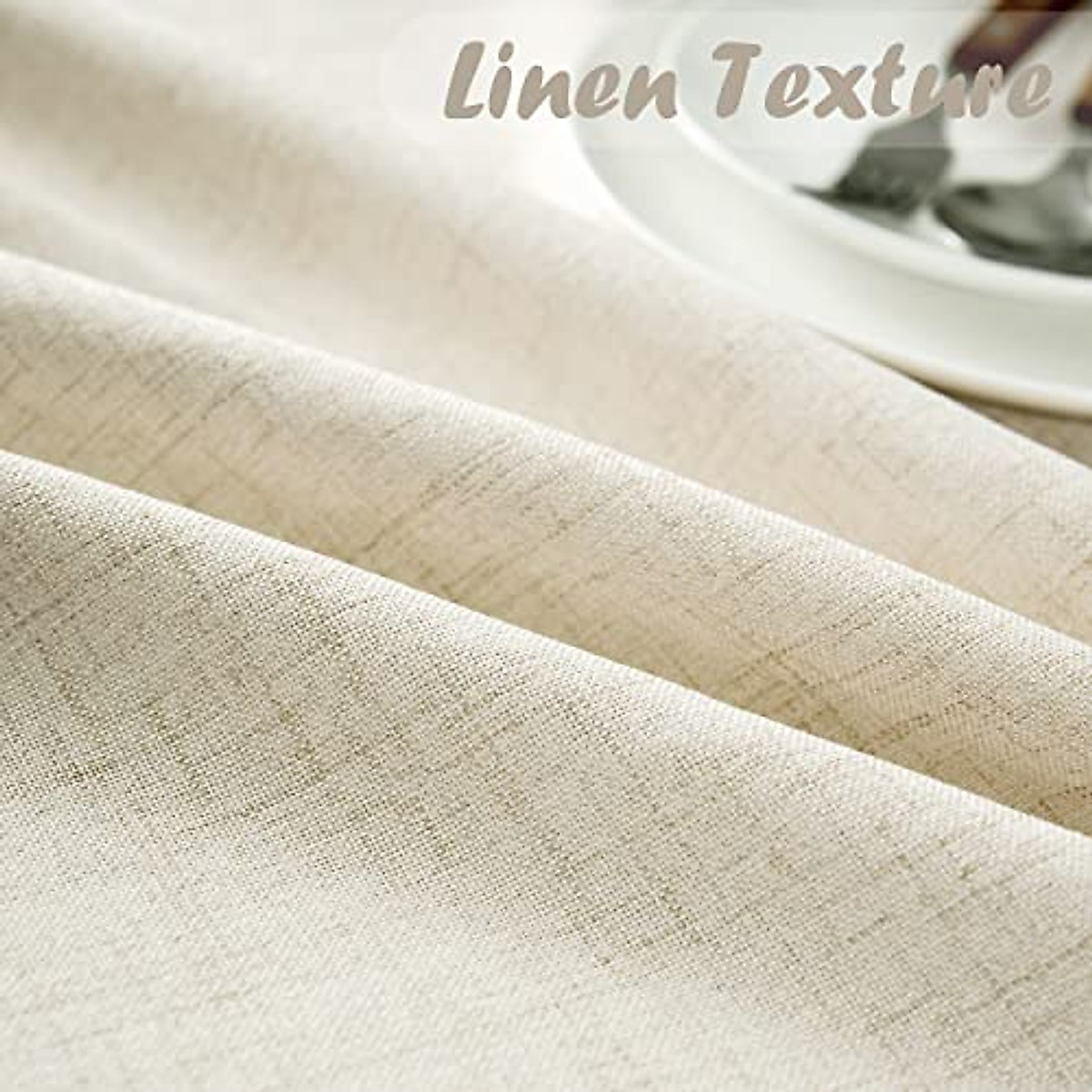 DriftAway Pom Pom Tassel Rectangle Linen Textured Decorative Table Cloth for Indoor Outdoor Dining Buffet Table Parities Dinner 55 Inch 120 Inch Light Linen