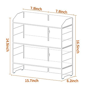 BOIVSHI 3-Tier Bathroom Countertop Rack Organizer, 8-Levels Height Adjustable Organizer Countertop Storage Shelf for Bathroom Kitchen Spice Rack Vanity Tray Cosmetic Storage Holder, Metal White