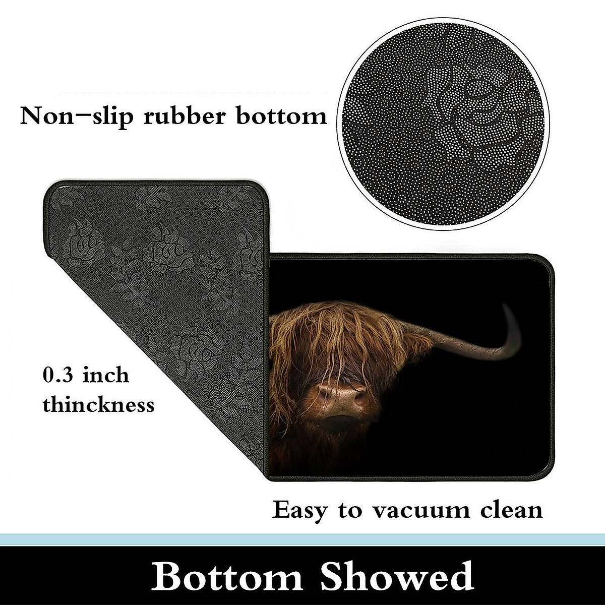 TsyTma Scottish Highland Cattle Kitchen Rugs Non-Slip Soft Kitchen Mats Wild Animal Cow Bath Rug Kitchen Runner Rug Doormats Carpet for Home Decor 20" X 39"