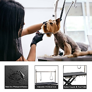 SoarFlash 49.6” Electric Lift Pet Dog Grooming Table,Heavy Duty Electric Grooming Table for Dogs&Cats,Heavy Duty Height Adjustable with Overhead Arm, Clamps, Two Grooming Noose