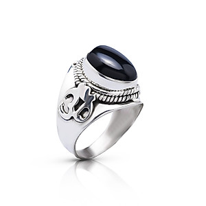 Black Onyx Oval Stone Vintage Gipsy Om Ring 925 Sterling Silver US Size 7 8 9 10 (7)