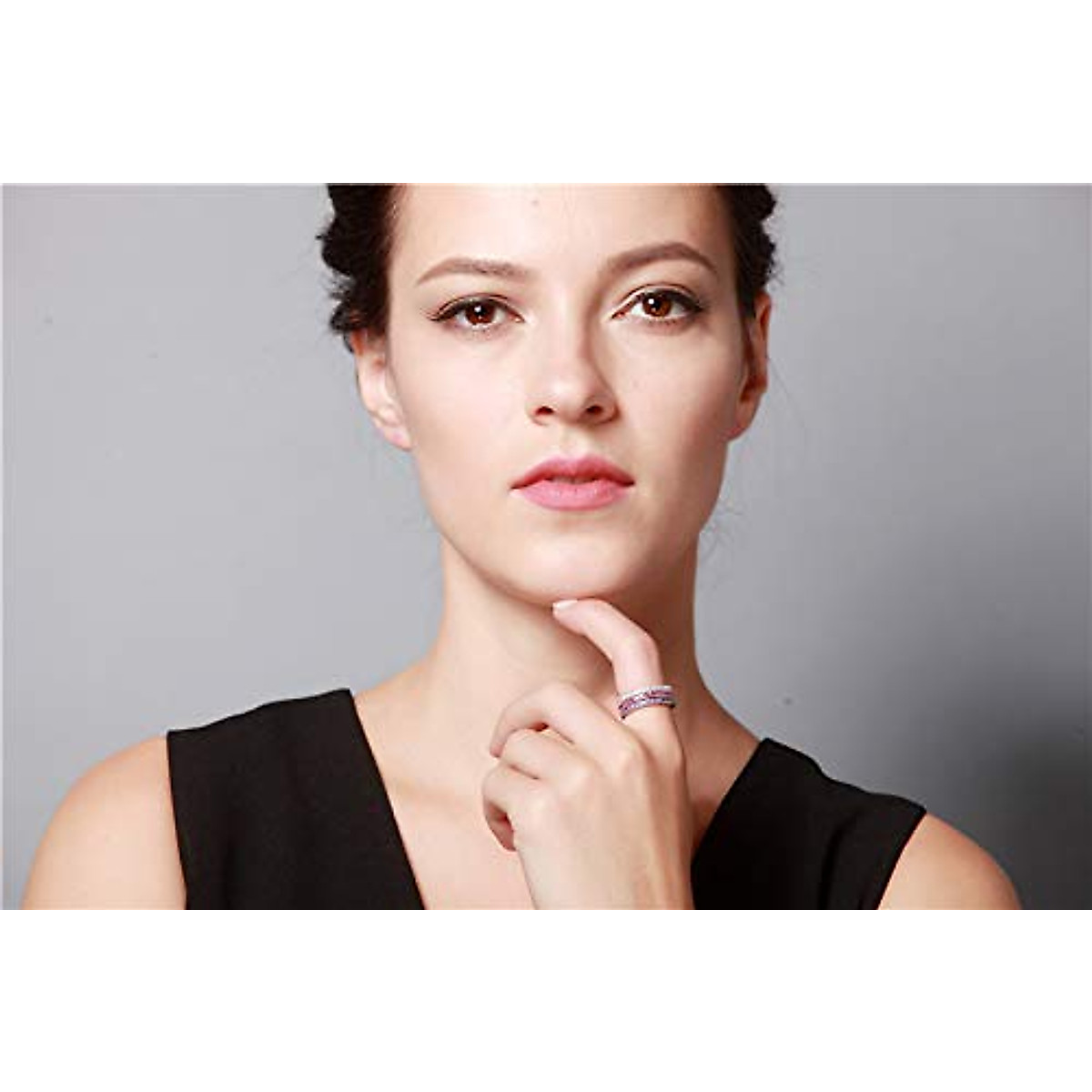 Uloveido 2mm Round CZ Crystal Stackable Ring Eternity Bands for Women CZ Anniversary Ring for Wife (Red, Size 9) Y115