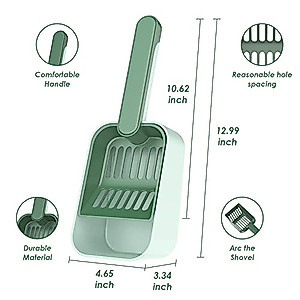 MEREN Cat Litter Scoop with Holder,Plastic Cat Litter Scooper,Deep Shovel,Large Capacity,Cat Scooper for Litter Box with Stand, Great for Scoop Away Cat Litter,Poop Sifting,Durable and Cute(Green).