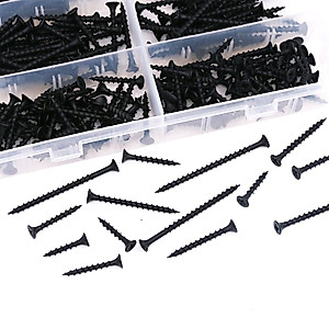Hilitchi 220-Pcs #7 Coarse Thread Drywall Screw Assortment Kit, Bugle Head, Phillips Drive, Black Oxide Finish, for Drywall Sheetrock, Wood - [6 Different Size]
