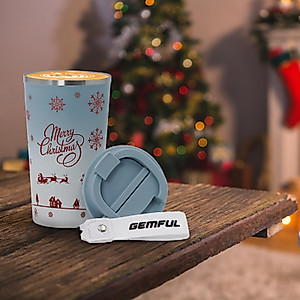 GEMFUL Christmas Coffee Tumbler Screw on Lid 510 ml Stainless Steel Thermal for Women Friends or Coworker