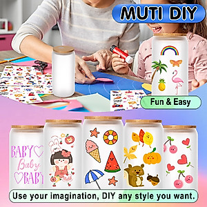 Moretoes 16oz Sublimation Glass Cups with Lids and Straws, Iced Coffee Cups, Reusable Drinking Glasses Set of 8