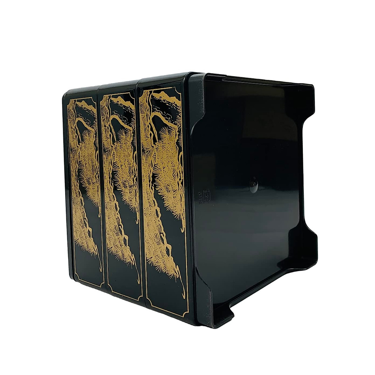 JapanBargain 4119, Jubako Box Japanese Traditional 3 Tiers Stack Box Food Candy Snack Container Bento Box Made in Japan, Plastic Lacquered, Black Crane