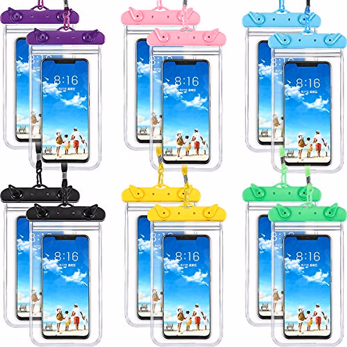 Frienda 12 Pieces Universal Waterproof Phone Pouch Underwater Case Clear Cellphone Dry Bag with Lanyard Outdoor Beach Swimming Snorkeling Bag for Smartphone up to 6.9 Inch (Multi-Color)