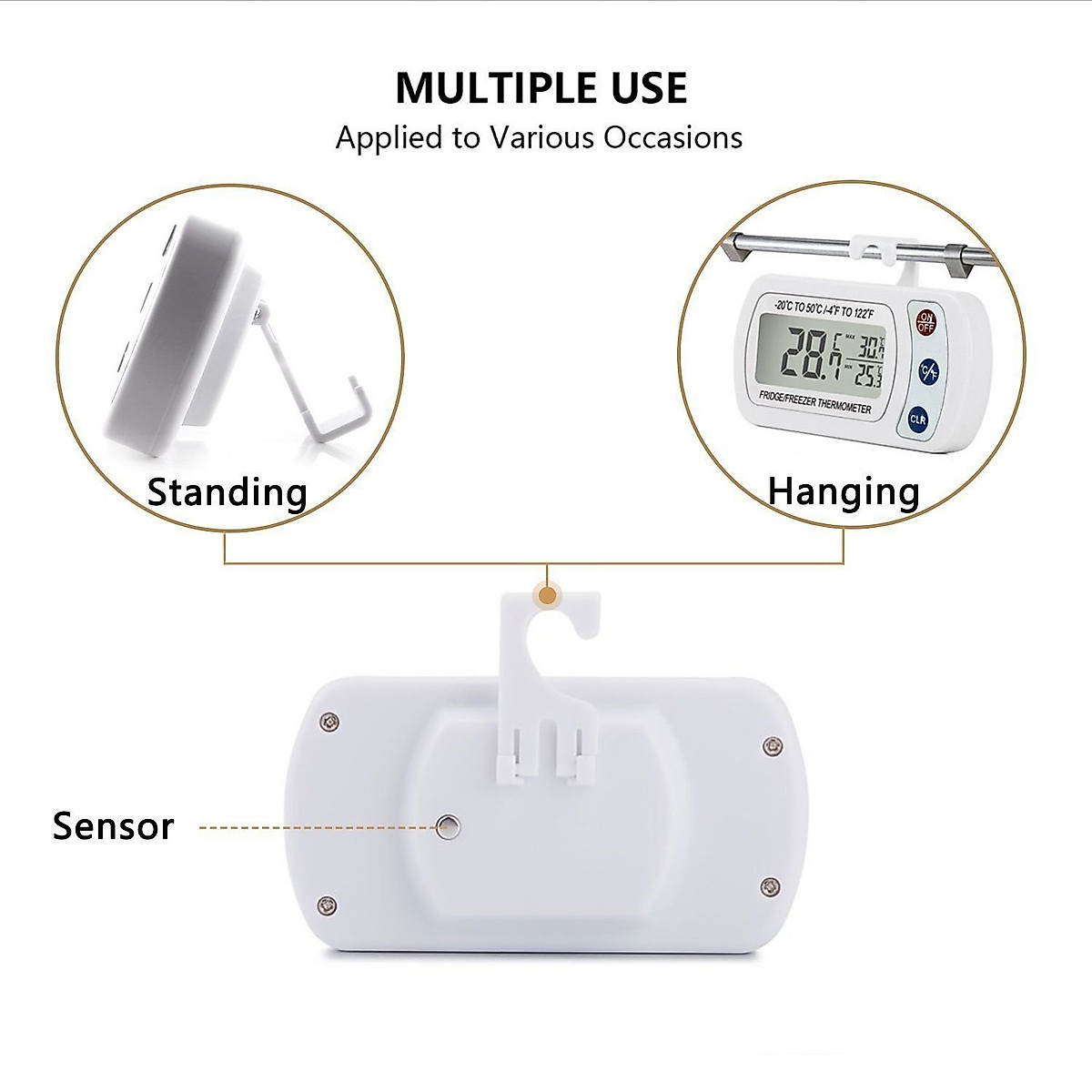 ZEZHOU Digital Refrigerator Thermometer 2Pack - IPX3 Waterproof Wireless Freezer Room Temperature Monitor with Hook, Large LCD Easy to Read Display & Max/Min Record Function for Indoor/Outdoor