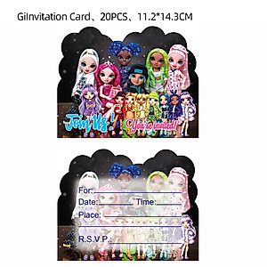 NINIMBLE 20pcs rainbow high Birthday Party Invitations,rainbow high Invitations Birthday Party Supplies Decoration (Invitations1)