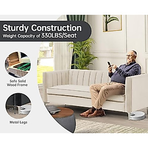 Morden Fort Velvet Loveseat Contemporary Loveast Sofa with Metal Legs Home Theater Upholstered Modern Chesterfield Loveast Sofa Furniture for Living Room Office Bedroom Apartment, Beige