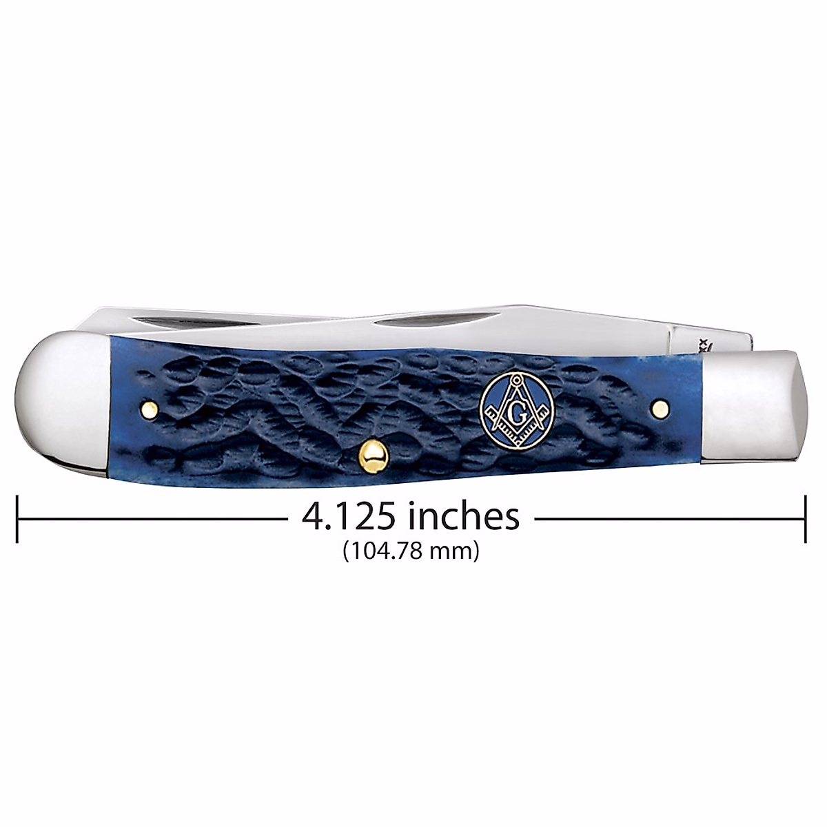 Case WR XX Pocket Knife Blue Bone Masonic Trapper W/Gift Tin Item #1058 - (6254 SS) - Length Closed: 4 1/8 Inches