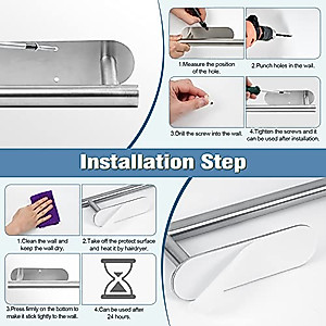 Elyum Paper Towel Holder Under Kitchen Cabinet Self Adhesive or Drilling, Spliceable Paper Towel Holder Wall Mount Sturdy and Durable Stainless Steel Towel Roll Rack for Bathroom(13 Inch, Silver)