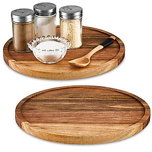 2 Pcs Acacia Wood Lazy Susan 10 Inches Wooden Lazy Susan Organizer Kitchen Turntable Organizer Rotating Round Wood Tray for Cabinet Pantry Table Counter