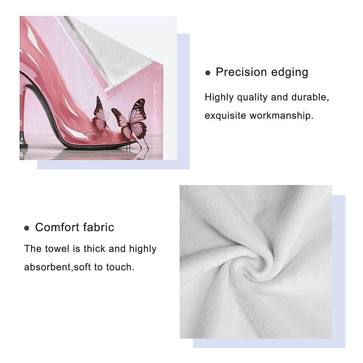 Flradish Pink High Heels Towels 3 Pack Bath Towels for Bathroom Set Soft Cotton Highly Absorbent Lightweight & Quickdry Towel Set 1 Bath Towel,1 Hand Towel,1 Washclothe