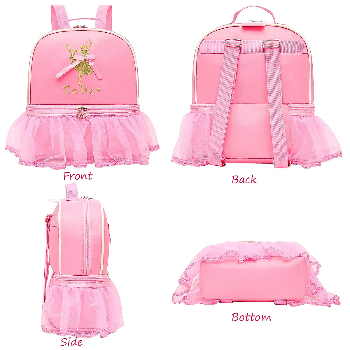 Dorlubel Cute Ballet Dance Backpack Tutu Dress Dance Bag with Key Chain Girls (Pink7 of tutu girl)