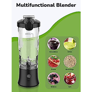 Portable Blender 20oz Large Capacity, 6 Blades Mini Blender for Shakes and Smoothies, BPA Free Personal Blender with Rechargeable USB, Fresh Juice Blender for On the Go, Black