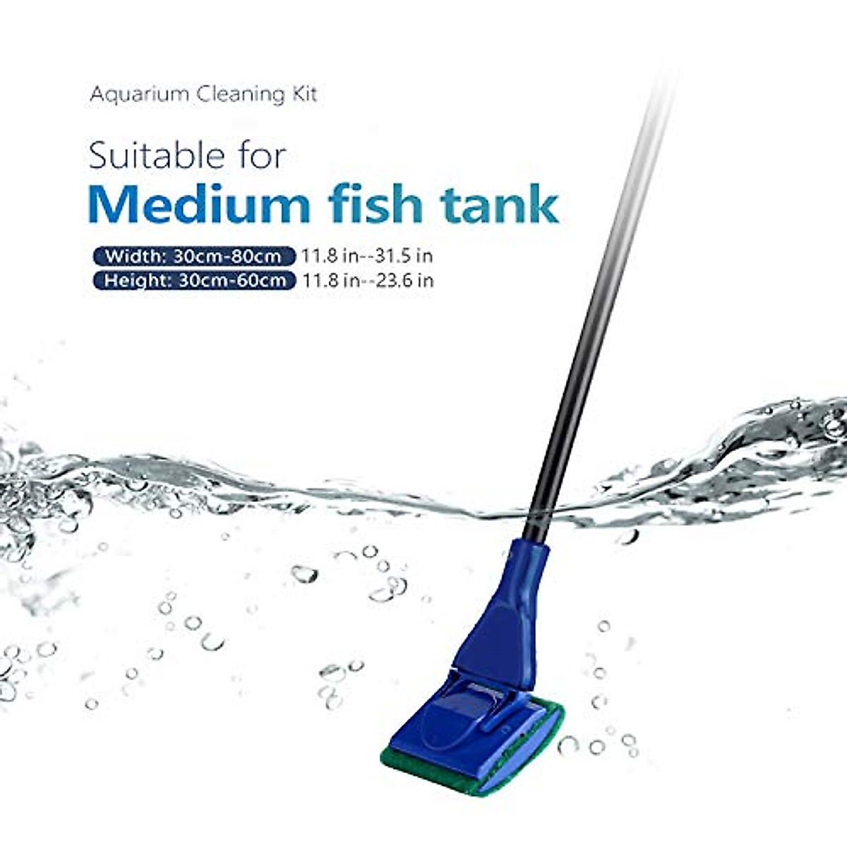 JZMYXA Aquarium Cleaning Tools Kit 5 in 1 Function for Long Deep Fish Tank, Including Algae Scrape, Cleaning Sponge, 3.9" Small Fishnet, Gravel Rake, Plant Fork