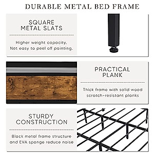 12 Inch King Size Metal Platform Bed Frame with Wooden Headboard and Footboard, Mattress Foundation, No Box Spring Needed, Large Under Bed Storage, Non-Slip Without Noise(Rustic Brown, King)