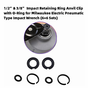 (6+6 Sets) 1/2” Impact Retaining Ring Friction Ring & 3/8” Impact Retaining Ring Friction Ring Anvil Clip with O-Ring for Milwaukee Electric Pneumatic Type Impact Wrench