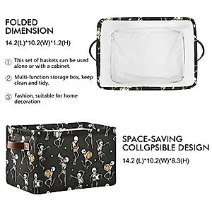 Sletend Skull Rectangular Storage Bin Foldable Sturdy Organizer Basket with Leather Handles for Organizing Home Office Nursery-1Pack