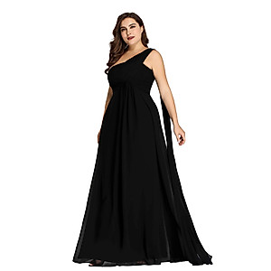 Ever-Pretty Plus Women's Plus Size One-Shoulder Chiffon Ruched Graduation Dresses for Women Black US24