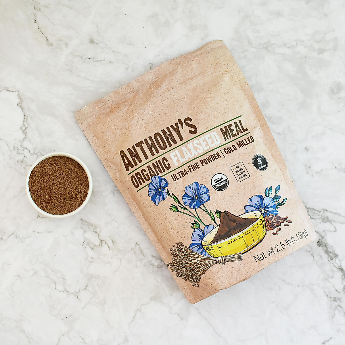 Anthony's Organic Flaxseed Meal, 2.5 lb, Gluten Free, Ground Ultra Fine Powder, Cold Milled, Keto Friendly