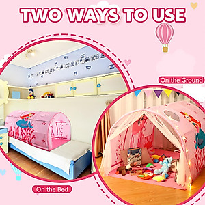 Berlune Play Tent for Girls Boy, Mermaid Dream Bed Tents with Star String Light, Banners, Double Net Curtain, Breathable Pocket, Carry Bag Portable Kids Playhouse Pink Sleeping Tent, 55''x 39'' x 31''