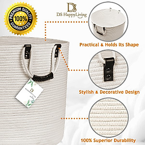 DS HappyLiving Woven Laundry Basket 18x18 XXL Basket Wicker Blanket Basket for Throw Large Wicker Baskets For Blanket Holder Living Room Basket