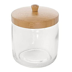 mDesign Small Apothecary Organizer Canister Jars - Glass Containers with Bamboo Lid for Bathroom, Organization Holder for Vanity, Counter, Brock Collection - Clear/Natural
