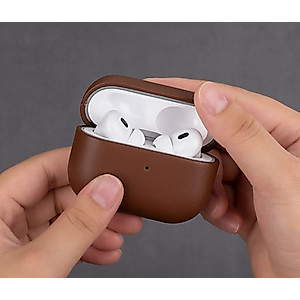 Lopie Brown Leather Case for AirPods Pro 2nd Generation, Handmade, 360-Degree Protection, Lightning Port Access