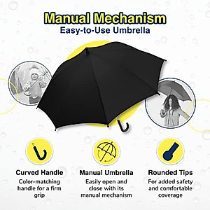The Weather Station Children's Mini Manual Rain Umbrella, Metal, Windproof, Lightweight, and Packable for Travel, Full 30 Inch Arc, Black