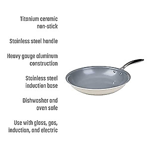 Goodful Ceramic Nonstick 11 Inch Frying Pan, Dishwasher Safe Pots and Pans, Comfort Grip Stainless Steel Handle, Skillet Made without PFOA, Cream