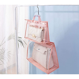 Vercord Clear PVC Handbag Dust-Free Cover Moistureproof Purse Storage Bag Organizer with Handle Zipper Space-Save Holder for Closet Beige XL