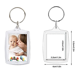 BetterJonny 20Pcs Acrylic picture Keychain Blanks Photo Keychain Clear in Photo Keychain Acrylic Picture Frame Keyrings (Rectangle)