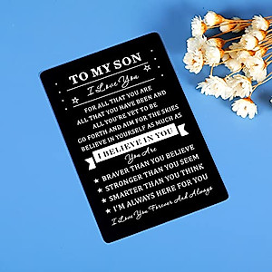 Inspirational Christmas Gifts to My Son from Mom I Love You Wallet Card Stocking Stuffers for Teen Boys Teenagers Engraved Valentine Birthday Graduation Back to School Coming-to-Age Gift for Him