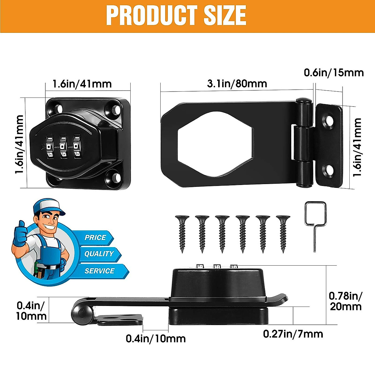 Cabinet Hasp Locks with Code,Drawer Cupboard Door Combination Lock,Locker Keyless Lock,Privacy Password Lock for Small Doors, Cabinets, Barn Door, Bathroom, Mailbox, Pet Doors(Black 3‘’)