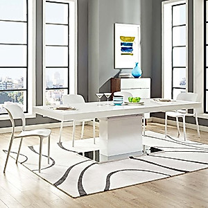 Modway Vector 71" to 95" Contemporary Modern Expandable Dining Table in White Silver