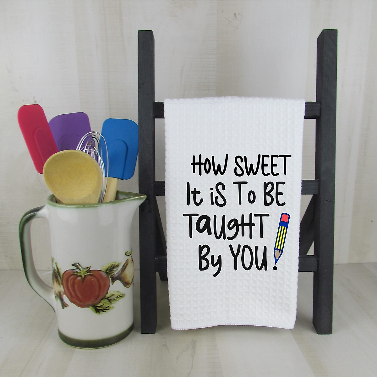How Sweet It Is To Be Taught By You, Dish Towel, Kitchen Towel, Gift for Teacher, Teacher Waffle Towel, Thank You Teacher Gift, Teacher Gift Ideas