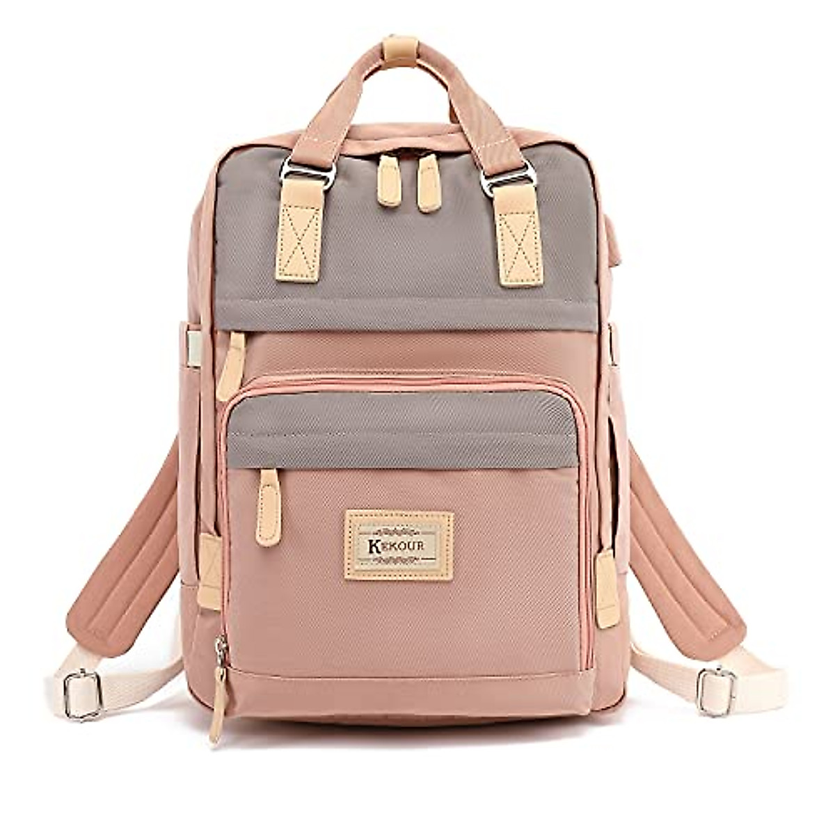 KeKour Laptop Backpack for Women,14 Inch Work Laptop Bag with USB Port Travel Computer College Casual Daypack for Weekender (Pink)