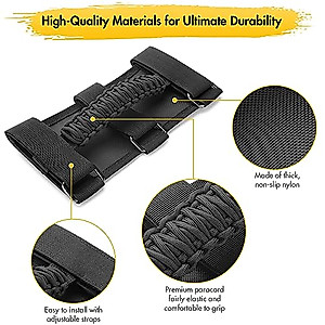 penobon Grab Handles for Wrangler JL JK TJ YJ CJ 1955-2023 Paracord Roll Bar Grab Handles with Metal Buckles, Black, Pack of 2