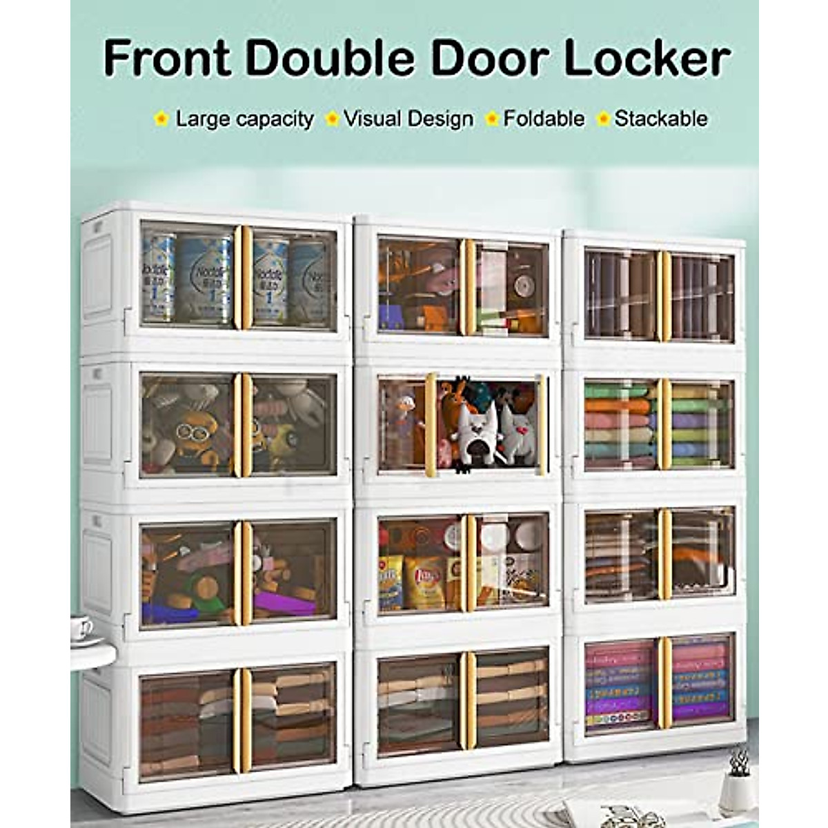 Storage Bins with Lids-78 Quart Plastic Storage Bins,4 Packs Stackable Storage Bins with Wheels,White Closet Organizers and Storage,Dual Open Collapsible Storage Bins for Home and Office Storage