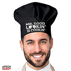 Funny Chef Hat - Mr Good Looking is Cooking - Adjustable Kitchen Cooking Hat for Men Black