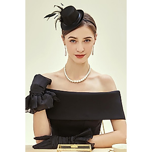 BABEYOND Mini Top Hat Fascinator Headband Feather Top Hat for Derby Tea Party Black