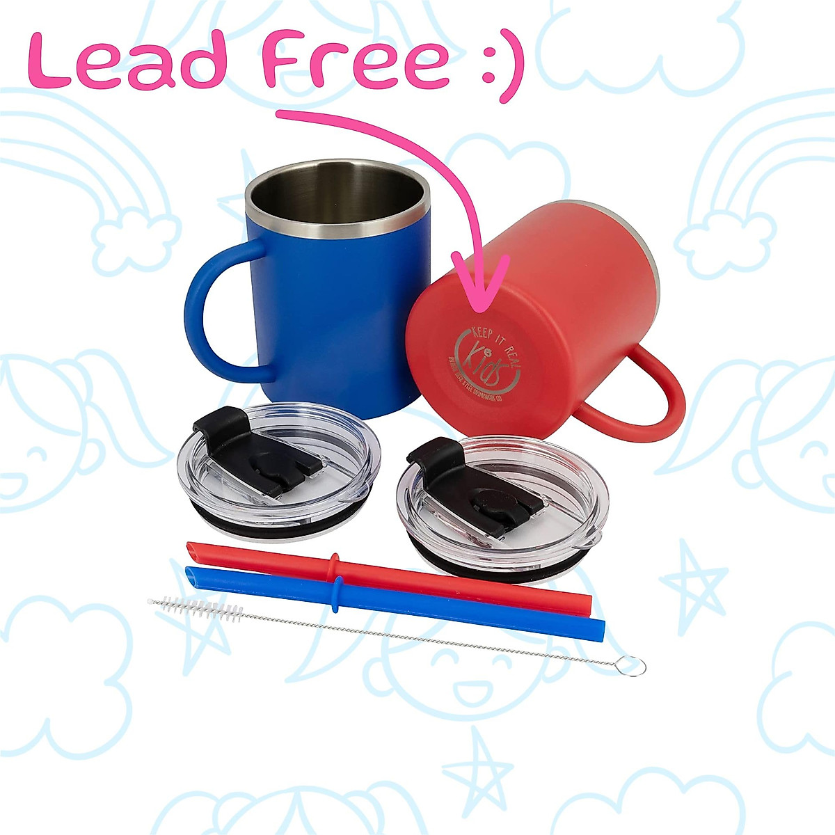 Real Deal Steel "Keep it Real Kids Mugs - 100% Lead and BPA Free Kids Coffee Mug for Hot Chocolate - Set of 2