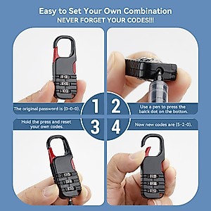 Mini Padlock, BARRYSAIL 3 Pcs Small Locks Set with 3 Digits Combination for Kids Diary Backpack Zipper (Black+Blue+Pink)