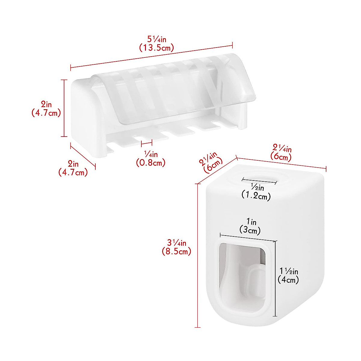 5 Slots Wall Mount Toothbrush Holder with Cover, Self Adhesive Toothbrush Storage Organizer for Shower, Toothbrush Hanger with Automatic Toothpaste Squeezer Dispenser